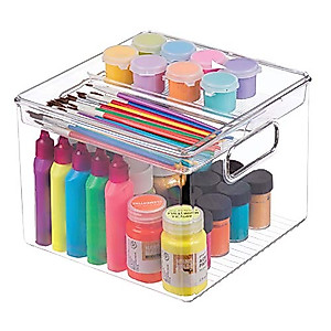 iDesign InterDesign Kitchen Bin with Removable Divided Tray for Food Storage-Clear Fridge Binz 2 Piece, 8 x 8 x 6, Small