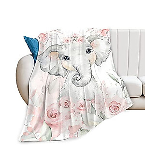 Baby Elephant Blanket Nursery Blankets Floral Elephant Decor Pink Throw Blanket Gifts for Girls Super Warm Soft Plush Lightweight Fleece Flannel Blanket Couch Bedding Blanket for Kids Women 50"x60"
