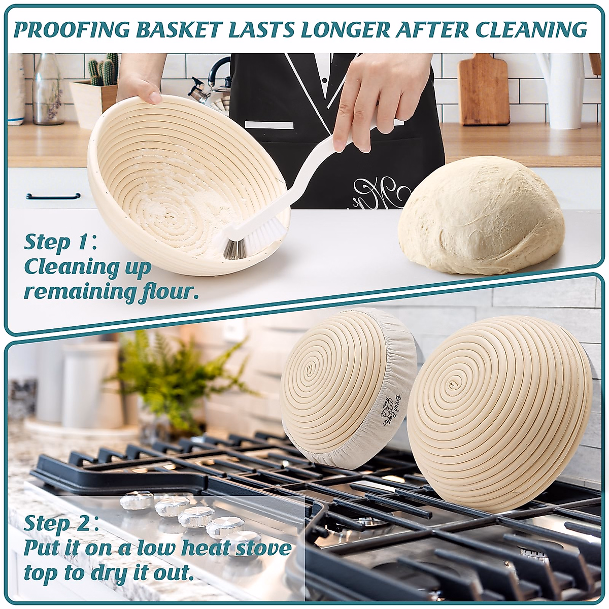 AOSION Banneton Bread Proofing Basket Set of 2,Sourdough Bread Kit,Two Round 9" Bannetons,Sourdough Proofing Basket for Bread Making Kit,Bread Making Tools and Supplies,Gift for Bakers