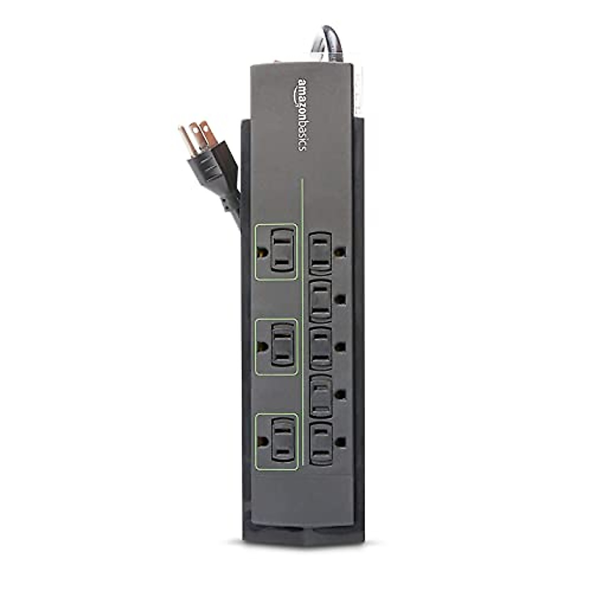 Amazon Basics 8-Outlet Power Strip Surge Protector, 4,500 Joule - 6-Foot Cord, Black/Green