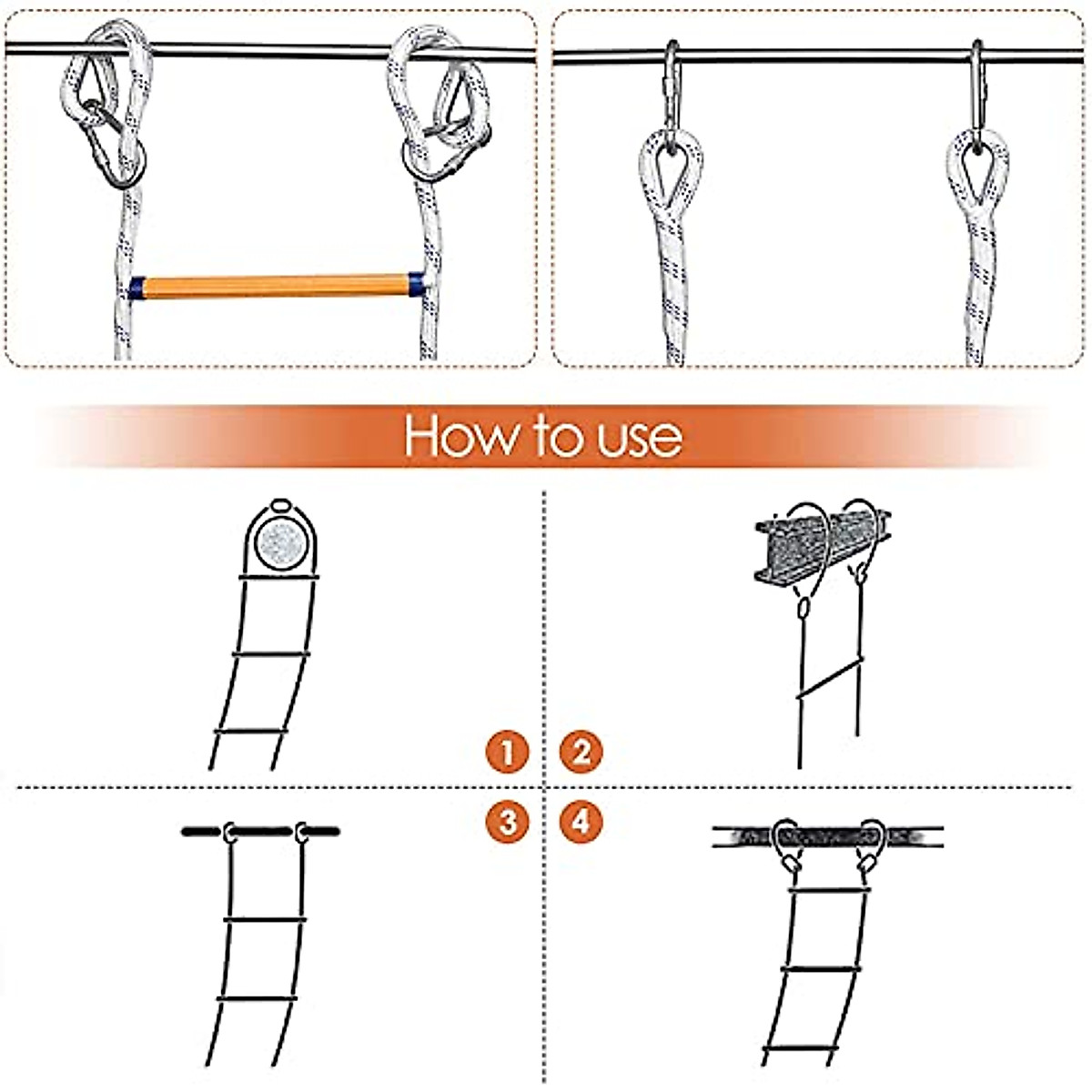 LQX Escape Rope Ladder Flame Resistant Emergency Escape Ladders Safety Evacuation Ladder with Hook for Kids and Adults Home Climbing Tree House Playground 2-5 Story/3M