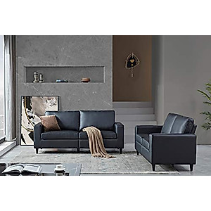 MOEO 2 Piece Leather Sofa Sets, Modern Upholstered Loveseat and 3 Couch Furniture for Living Room, Solid Frame and Wood Legs-Black PU (5 Seat)