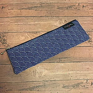 Sekikawa Japanese Pattern of Waves in Blue Ocean Pen Case Cosmetic Brush Case Samurai Ninja for Office, School Textile, Blue 9.1x11.4x0.8in (23×29×2cm)