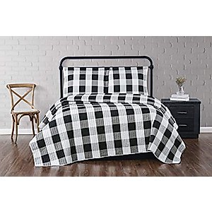 Truly Soft Everyday Buffalo Plaid Black Twin XL Quilt Set