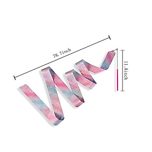 Sparkling Dance Ribbon, 78.7 inch Long Rhythmic Gymnastics Ribbons Wand , 4 Pieces Dancing Ribbon Streamer for Kids, Fits Dancer, Play, Baton Stick Twirling, Gymnastics Party Gift (4 pcs sparkling)