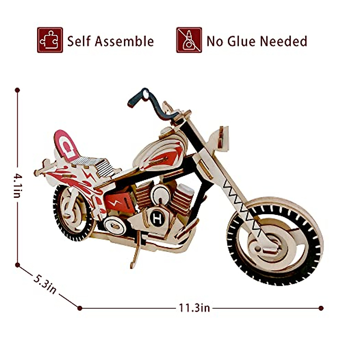 3D Wooden Puzzle - Motorcycle Wooden Crafts Assembly Building Model - Mechanical Car Model Kits - Wood DIY Brain Teaser Puzzle for Adults and Teens Boys Girls (Motorcycle)