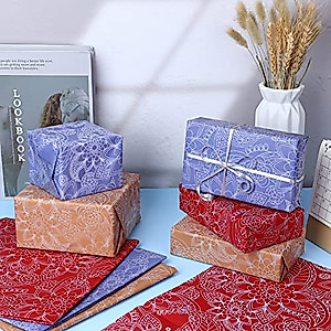 Kavoc 60 Sheets Paisley Blue Red Gift Tissue Paper,20" x 20" Brown Boho Wrapping Art Tissue Paper for Western Cowboy Theme Party Decoration (Red)