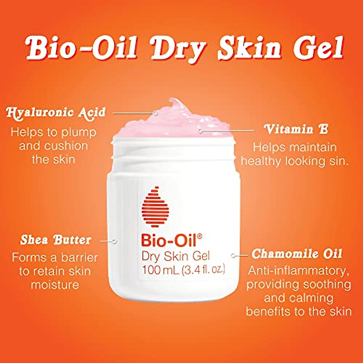 Bio-Oil Dry Skin Gel, Face and Body Moisturizer, Fast Absorbing Hydration, with Soothing Emollients and Vitamin B3, Non-Comedogenic, 6.7 Fl oz