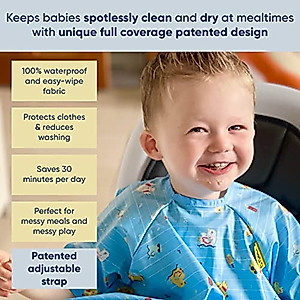 BIBaDO - Coverall Baby Feeding Bibs, Weaning Bib, Easy to Clean Baby Bibs for Eating, Adjustable High Chair Catch All Sleeved Bibs, Toddler Bib, Short Sleeve Feeding Bibs