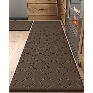 DEXI Kitchen Rugs Anti Fatigue Mats for Floor Cushioned Runner Rug Non Skid Comfort Foam Standing Mat for Office, Sink, 2 Pieces Set 17"x29"+17"x59", Brown