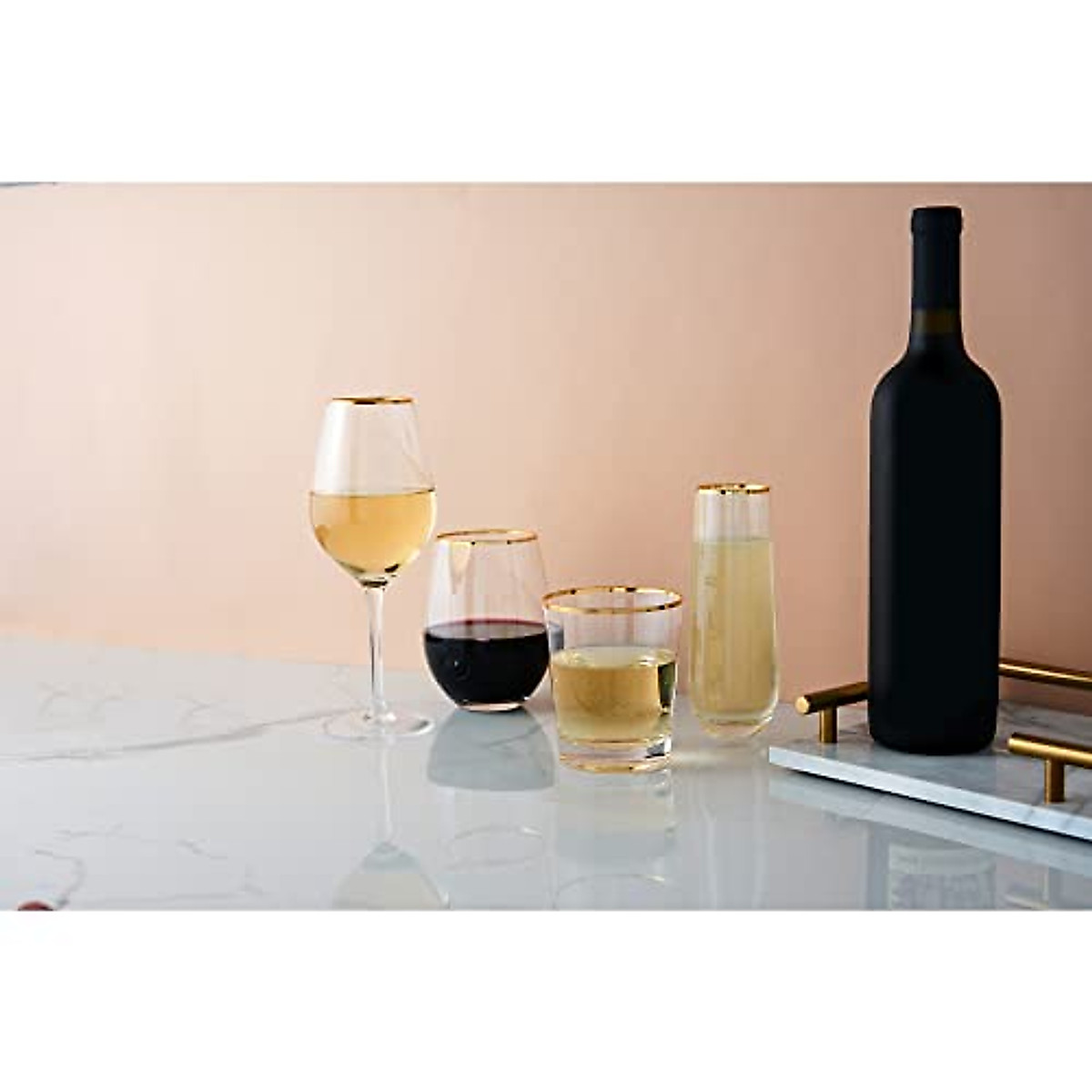 Twine Gilded Tumblers, Gold Rimmed Clear Cocktail Glass Set, Lowball Glassware, Set of 2, 10 oz, Gold and Clear