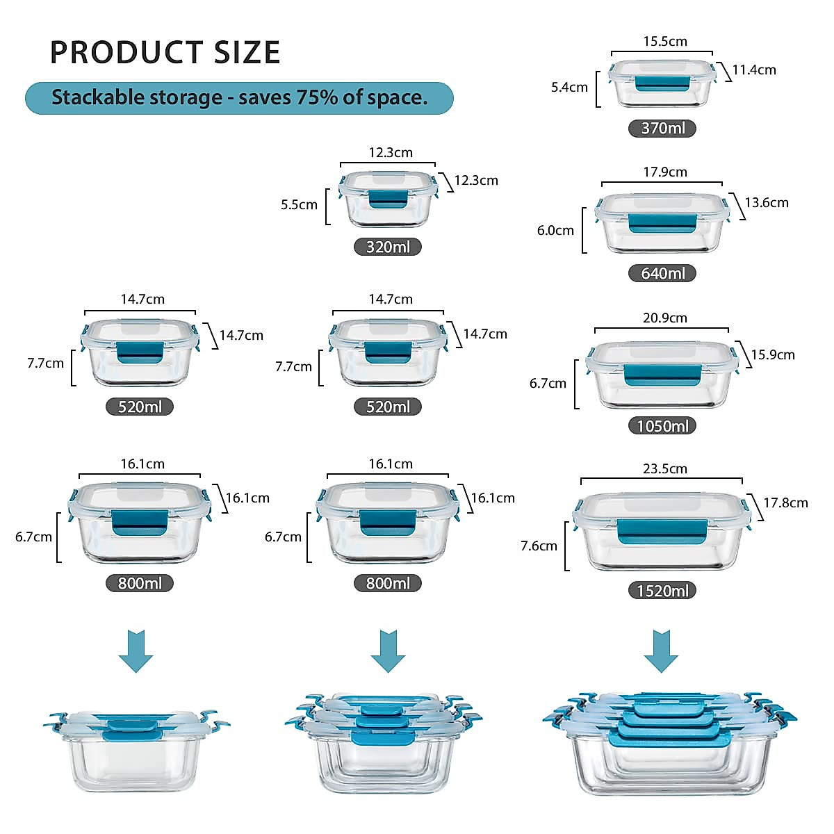 GC GENICOOK Glass Food Storage Containers with Lids-Glass Meal Prep Containers for Lunch-Pantry Kitchen Storage Containers,Freezer Safe,Leak-Proof,Stackable,Large Capacity