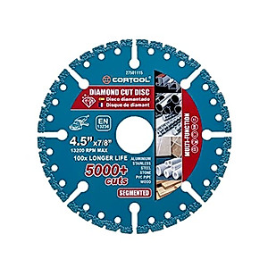 CORTOOL Diamond Cutting Wheel 4-1/2 x 7/8 Inch for Metal, Cut Off Discs for Rebar, Steel, Iron and INOX (Segmented)