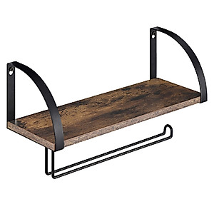 BTY Paper Towel Holder with Shelf, Vintage Farmhouse Wall Mounted Paper Towel Holder Under Cabinet Spice Rack for Kitchen, Bathroom Toilet Paper Dispenser - Rustic Brown