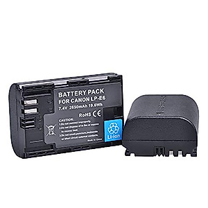 Batmax 2Pcs 2650mAh LP-E6 LP-E6N Battery + LED Dual Charger for Canon EOS R, R5, R6, Ra, XC10, XC15, 5D Mark II/III/IV, 5DS, 5DS R, 6D, 6D Mark II, 7D, 7D Mark II, 70D, 80D, 90D,Blackmagic 4K/6K