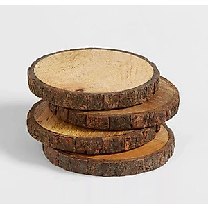 UNI_CRAFTS Natural Wooden Rustic Coasters with Tree Bark | Wood Coaster Pieces Craft Wood kit | Mango Wood Coasters for Your Drinks, Beverages & Wine/Bar Glasses (Coasters Set of 4)