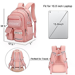 pipi bear Girls Backpack for School 15.6 inch Laptop Backpack Teen Girl College Middle High Elementary School Kids Backpacks Bookbag