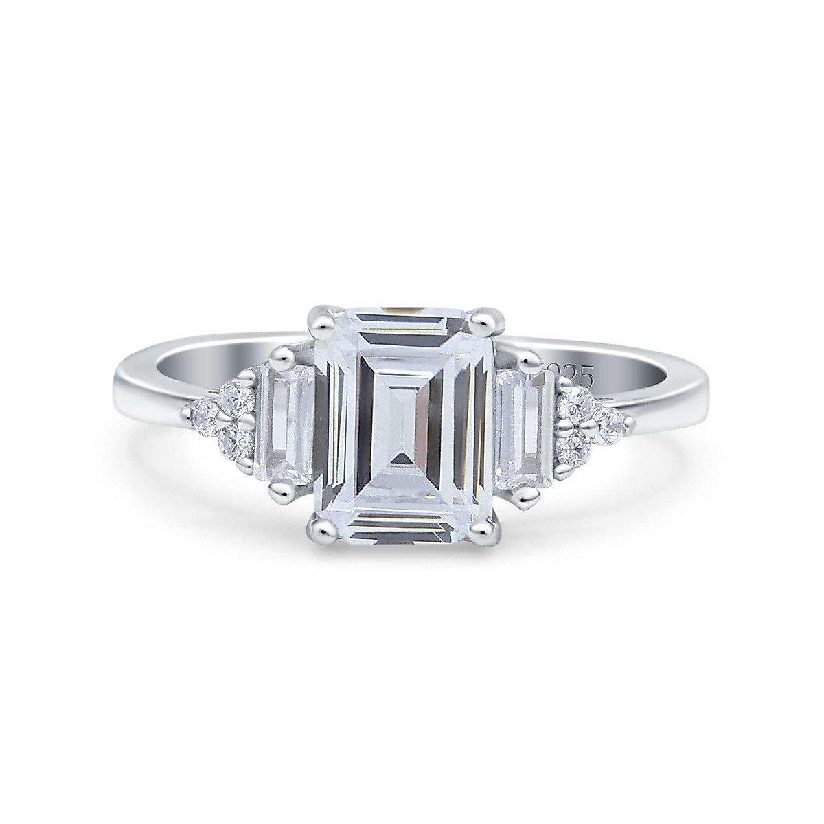 OMRANII Simulated Cubic Zirconia Size-10 Emerald Cut Art Deco Bridal Wedding Engagement Ring Baguette CZ 925 Sterling Silver