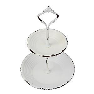 Stonebriar Small 2 Tier Worn White Metal Tray, Rustic Farmhouse Decor, Tiered Jewelry Tray for Vanity or Bathroom