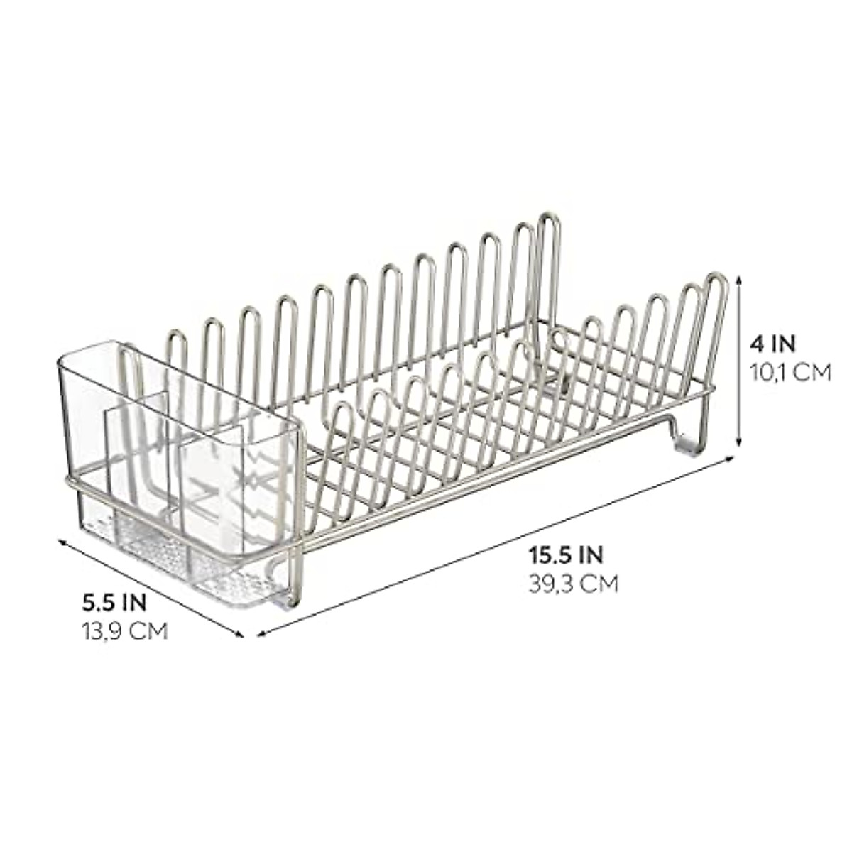 iDesign Metal Dish Drying Rack with Silverware Drainer, The Classico Collection – 12.5" x 5.5" x 4", Satin Silver