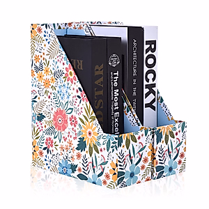 SUIN 2 Packs Foldable Magazine-File Holder, Seamless Floral Designered File-Boxes Desk File Organizer for Office/Home/School