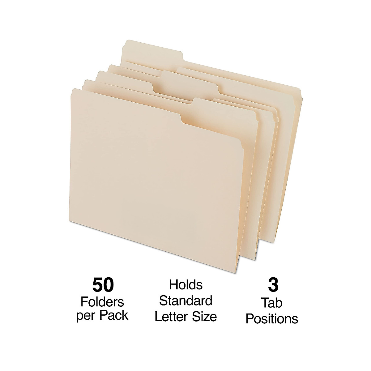 Staples 1/3-Cut Tab, Assorted Position File Folders, Letter Size, 14-Point Heavyweight Paper Stock, 50 Folders Per Pack, Manila