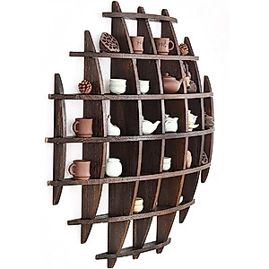 NDKJSF Antique Solid Wood Display Stand - Wall-Mounted Shelf Teapot Ornament Figurines Memorabilia and Miniatures Curio Shelf(Brown,Large)