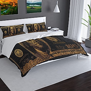 Reateforin 100 Dollar Bill Money Duvet Covers Set Mens Cool Comforter Cover Super Soft Duvet Cover Set 3 Pcs Washed Microfiber Bedding Set with Zipper Closure,1 Duvet Cover 104"x88" and 2 Pillow Shams