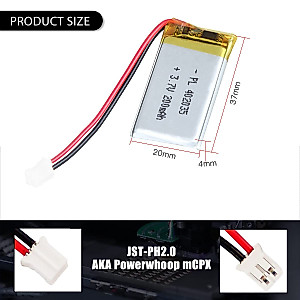 AKZYTUE 3.7V 200mAh 402035 Lipo battery Rechargeable Lithium Polymer ion Battery Pack with JST Connector