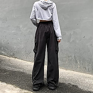 Linsennia Parachute Pants for Womens Wide Leg Cargo Pants Y2k with Pockets Baggy Casual Harajuku Streetwear Goth
