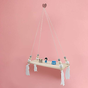 Hanging Wood Floating Shelves Nordic Wall Hanging Shelf Swing Wall Storage Shelf for Living Room Bedroom, [White Gray]