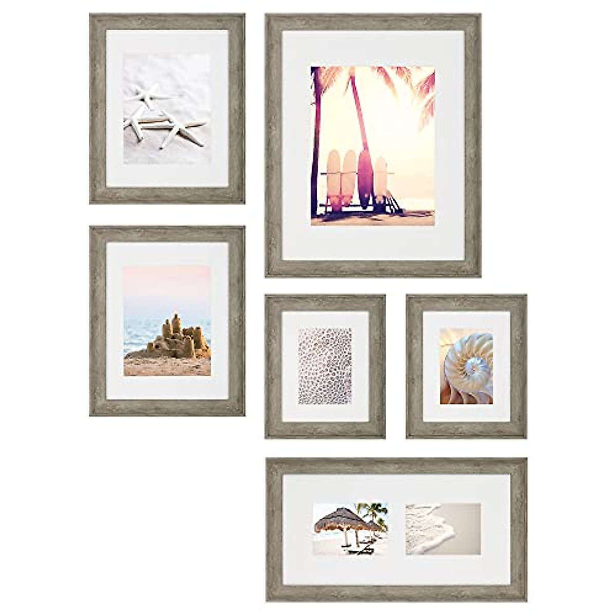 Instapoints 6 Piece Picture Frame Set in Multiple Decorative Art Prints & Hanging Template Gallery Wall Kits, Multi Size, Gray