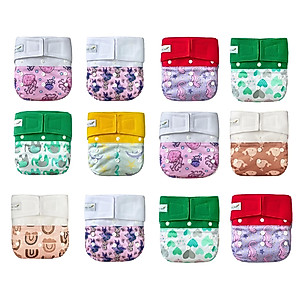 KaWaii Baby One Size HD3 Cloth Diapers, Reusable Adjustable Easy Hook & Loop for Baby Girls 8-36 lbs, Set of 12 Diapers