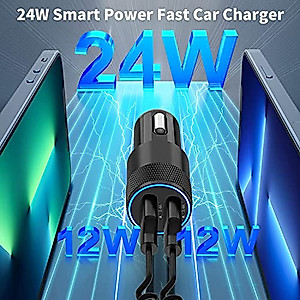 [Apple MFi Certified] iPhone Fast Car Charger, 2Pack Coiled Lightning Cable for Car and 4.8A/24W Dual Port USB Car Charger Adapter Quick Charging Compatible with iPhone 14/13/12/11Pro Max/X/XS/XR/8/7