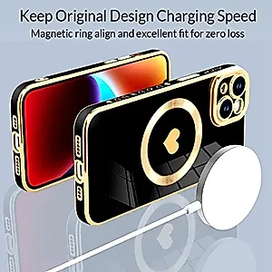 tharlet Magnetic for iPhone 14 Case Black [Compatible with Magsafe] Cute Love Luxury Plating Edge Bumper Case with Full Camera Lens Case for iPhone 14 Phone Case, Black (6.1")