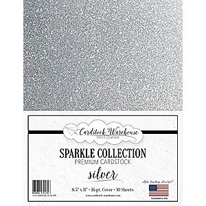 MirriSparkle Silver Glitter Cardstock Paper from Cardstock Warehouse 8.5 x 11 inch- 16 PT/280gsm - 10 Sheets