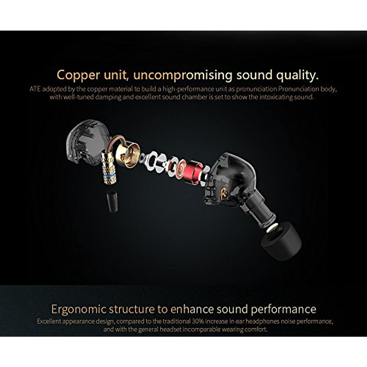 KZ ATE Hi-Fi IEM Sports Headphones with Copper Driver Ear Hook and Foam Eartips Specially for Music Fans, New Mic Edition