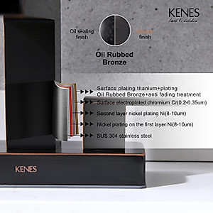 KENES Oil Rubbed Bronze Waterfall Bathroom Faucet, Two Handle Centerset Bathroom Sink Faucet, Vanity Faucet 3 Hole Bathroom Lavatory Faucet with Pop Up Drain & Supply Lines, KE-9053-8-P