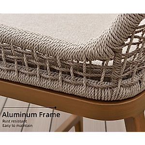 PURPLE LEAF Counter Height Bar Stools Set of 4 Rattan Chair Boho Aluminum Woven Counter Stools with Back and Footrest Modern Patio Seating 24.8 Inches Outdoor Barstools