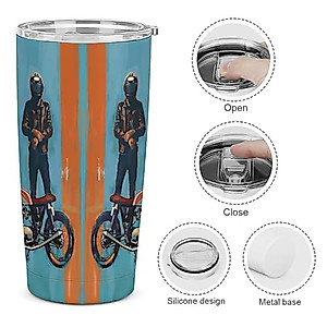 WNICELIN Vintage Motocross Dirt Bike Tumbler Insulated Stainless Steel Travel Tumbler Car Cup with Lid with Straw And Brush 590ml