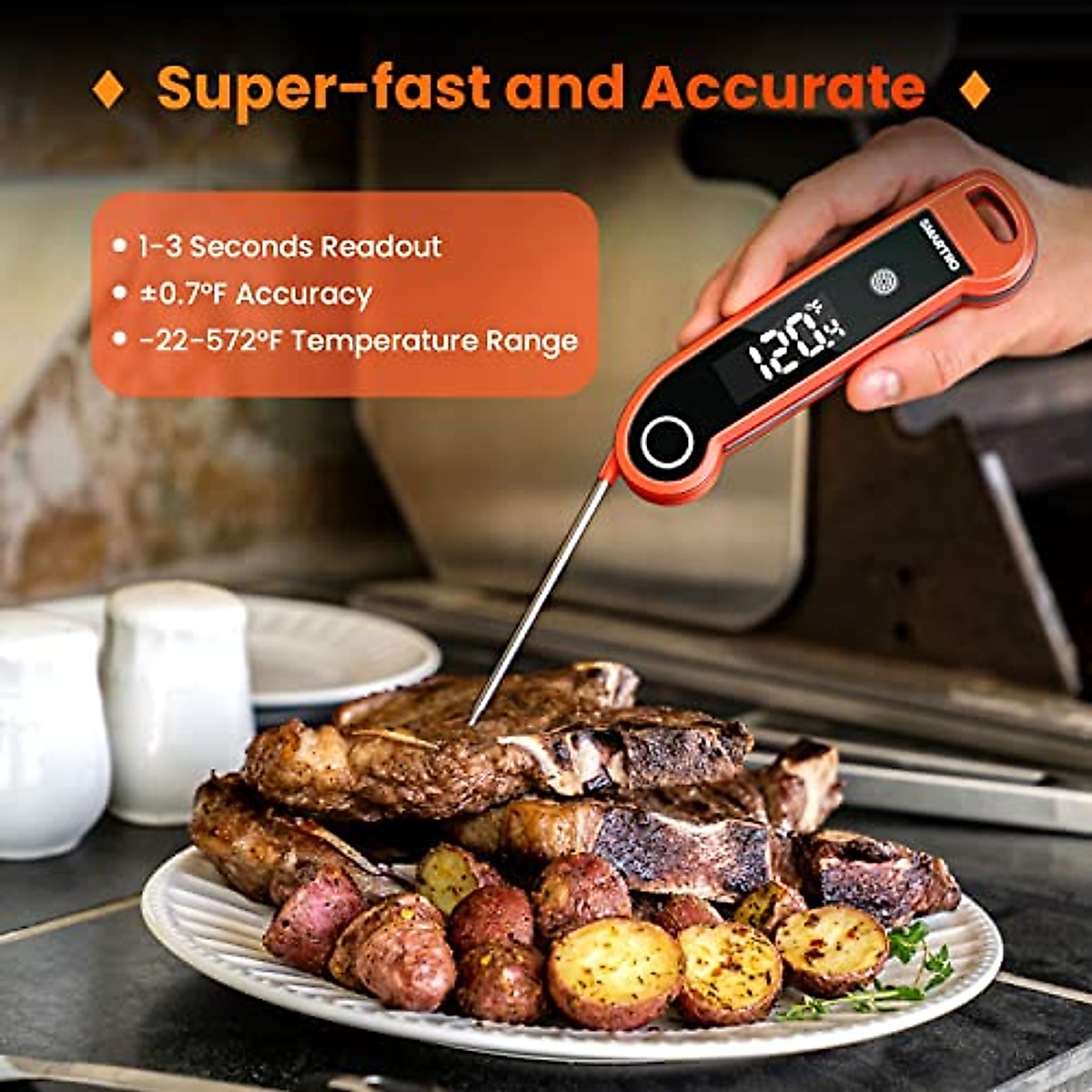 SMARTRO ST49 Digital Thermocouple Instant-Read Meat Thermometer for Food, Grilling, BBQ, Kitchen Cooking, Oil Deep Frying & Candy (Red)