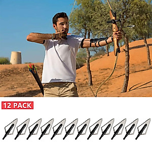 LeeMui Archery Broadhead 100 Grain Hunting Arrow Cutting Serrated Blade Traditional Crossbow Composite Bow Arrowheads 6 Pack or 12 Pack (Black Arrow 12PK)