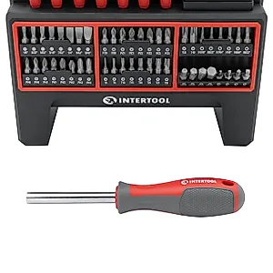 INTERTOOL 114-Piece Screwdriver Set with Mountable Rack, Magnetic Tips, Swivel-End Precision Screwdrivers, Bits, Nut Drivers, Hex Keys, DIY, Tool Gift VT08-3372