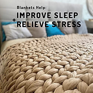 Shalenine Chunky Knit Blanket Throw Merino Wool Blend Handmade Decor Giant Yarn Large Cable Knitted Blanket,Khaki,40''x40''