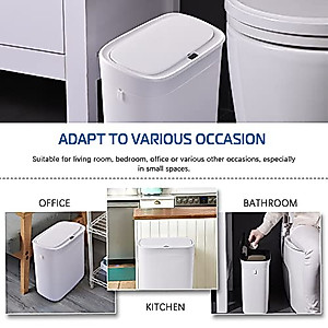 Touchless Trash Can for Bathroom, with Motion Sensor Lid USB Charging / 3.2 Gallon Slim Plastic Narrow Garbage Bin Open Lid/Automatic Smart Wastebasket/for Kitchen, Office, Living Room (White)