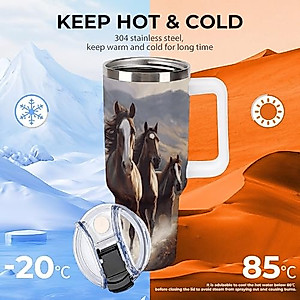 LLUTSNTH 40 Oz Vacuum Tumbler with White Handle Leakproof Insulated Tumbler Horses Stainless Steel Travel Mug with Lid And Straw Coffee Cup Cute Water Bottles Cup Holder Friendly