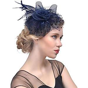Fascinators Hats for Women Tea Party Headband Kentucky Derby Hats Fascinator Headpiece Navy Blue