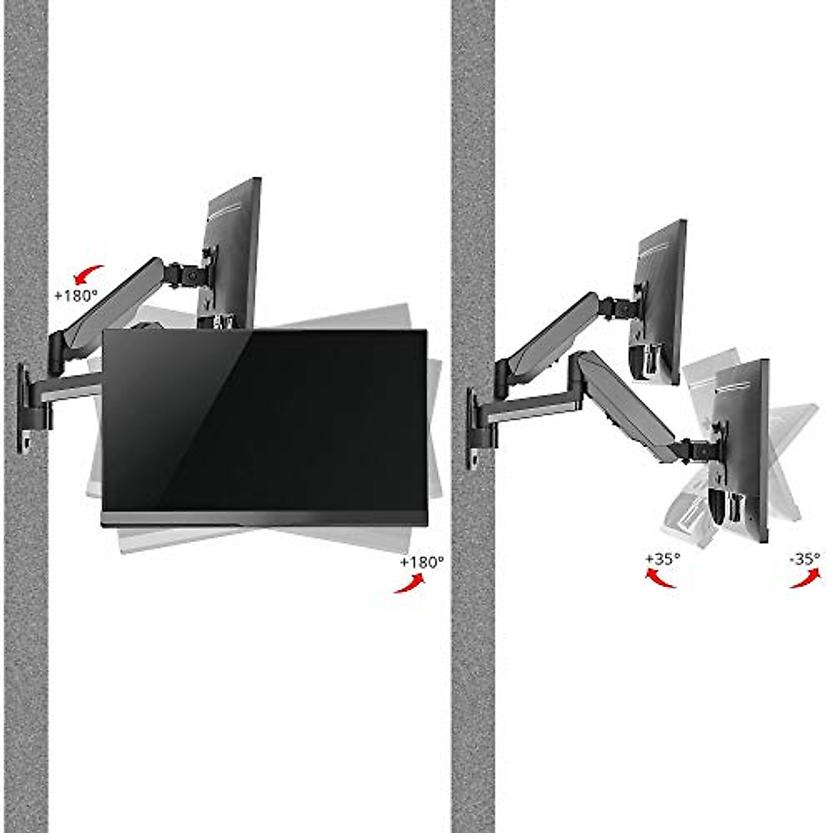 SIIG Aluminum Gas Spring Monitor Wall Mount - Heavy Duty Hold 17" to 32" Screens, Up to 19.8 lbs, VESA 75x75 or 100x100 (Dual Arm)