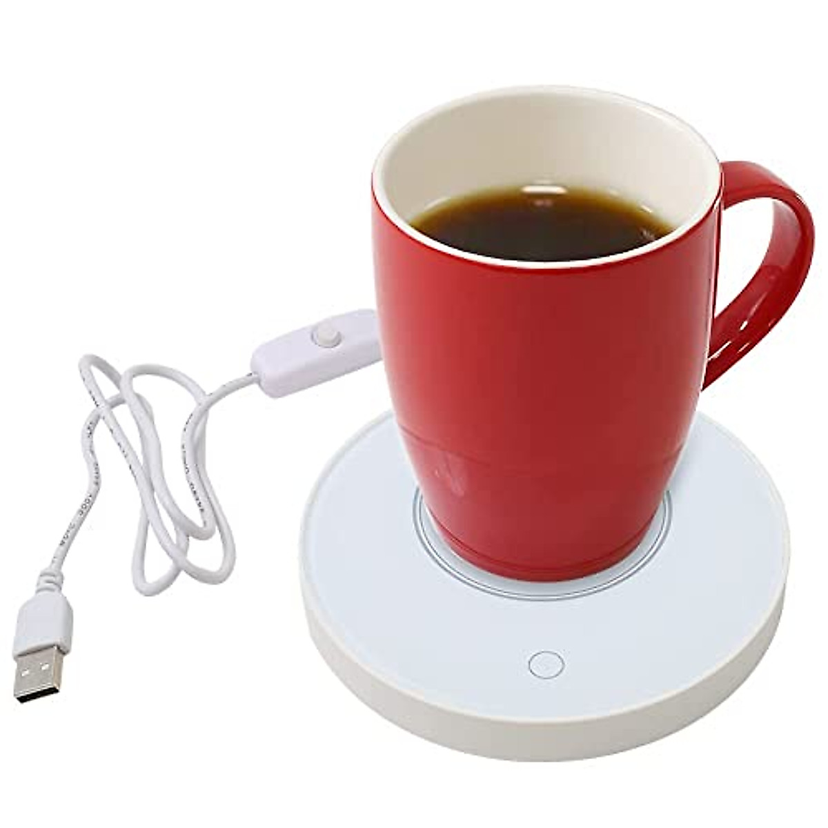 Japard Mug Warmer Coffee Mug Heater for Desk USB, Round Design, Heating Function 122 ℉ -140 ℉, Beverage Heater for Home, White, Drink Warmer for Desk USB