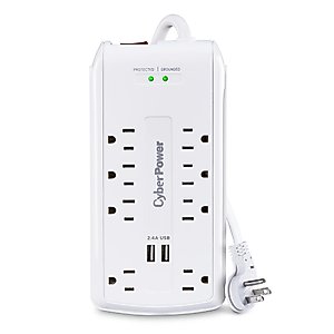 CyberPower CSP806U Professional Surge Protector, 3000J/125V, 15A, 8 Outlets, 2 USB Charging Ports, 6 Foot Cord, White